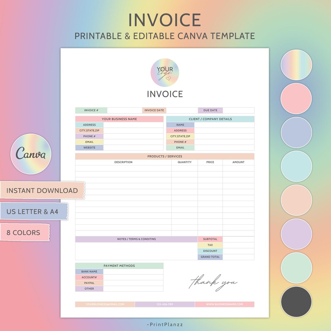 Invoice Template Editable Canva Invoice Template Invoice Form Small ...