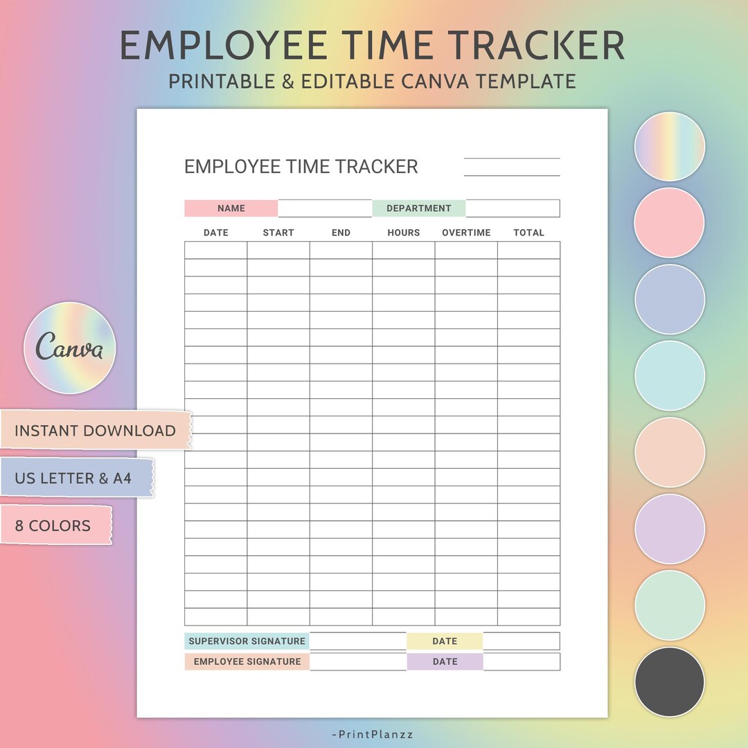 Employee Timesheet Printable Employee Time Tracker PDF Timecard ...