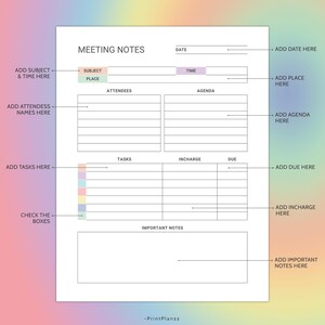 Meeting Notes Printable Meeting Minutes Template PDF Editable Meeting ...