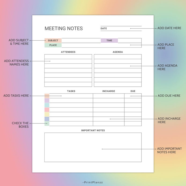 Meeting Notes Printable Meeting Minutes Template PDF Editable Meeting ...
