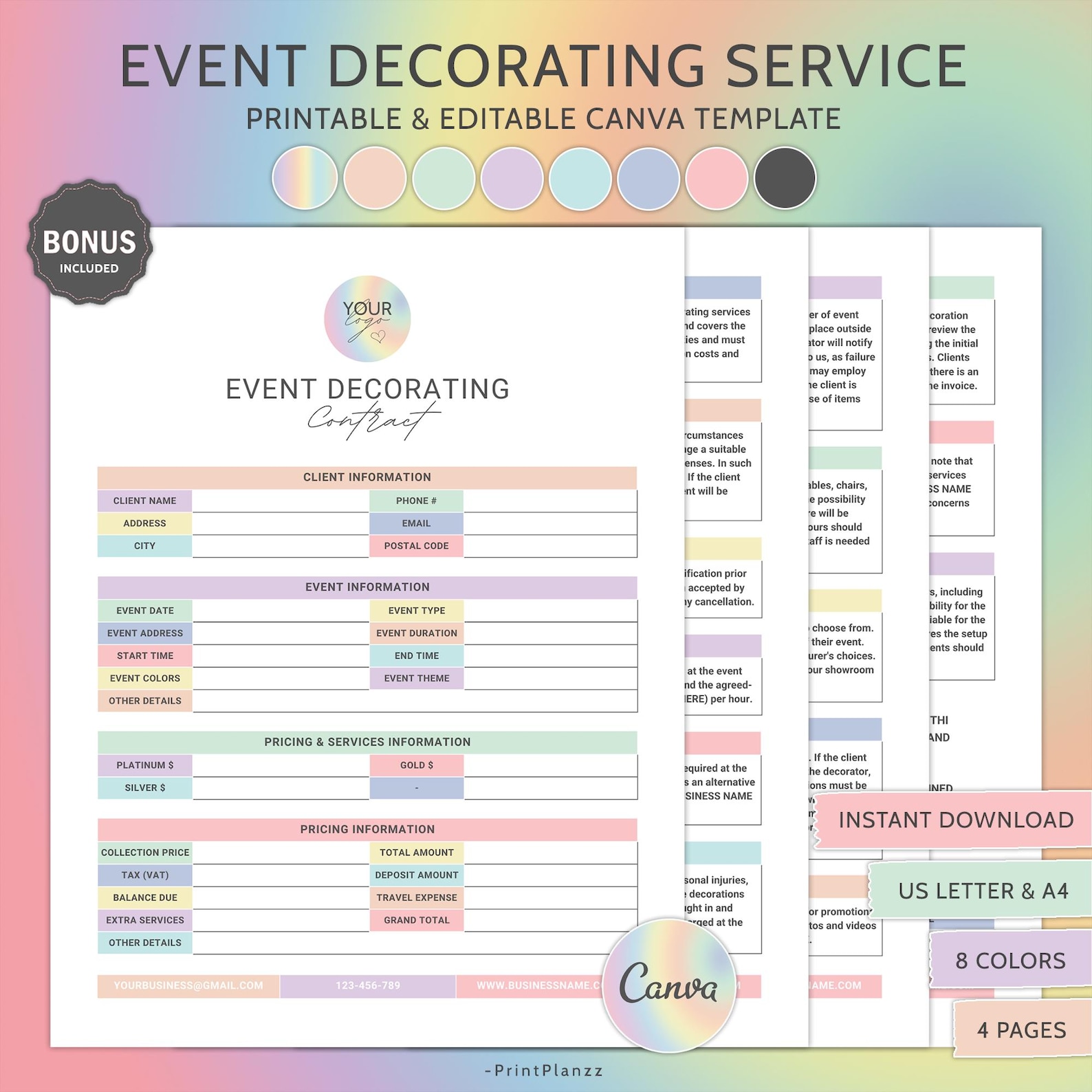 Event Decorating Service Contract Editable Event Planning Services ...