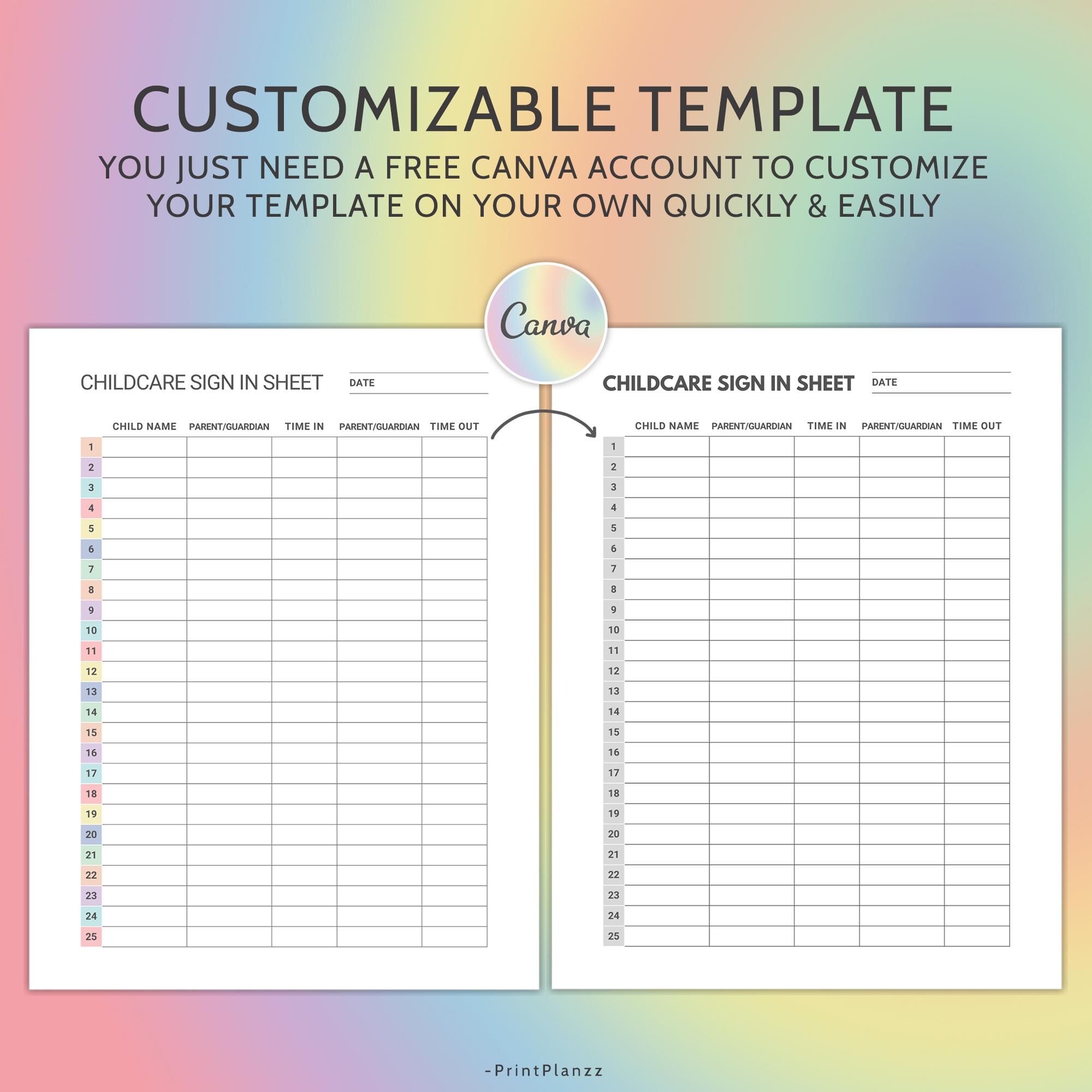 Editable Sign in Log Printable Childcare Sign in Sheet Childcare Daily ...