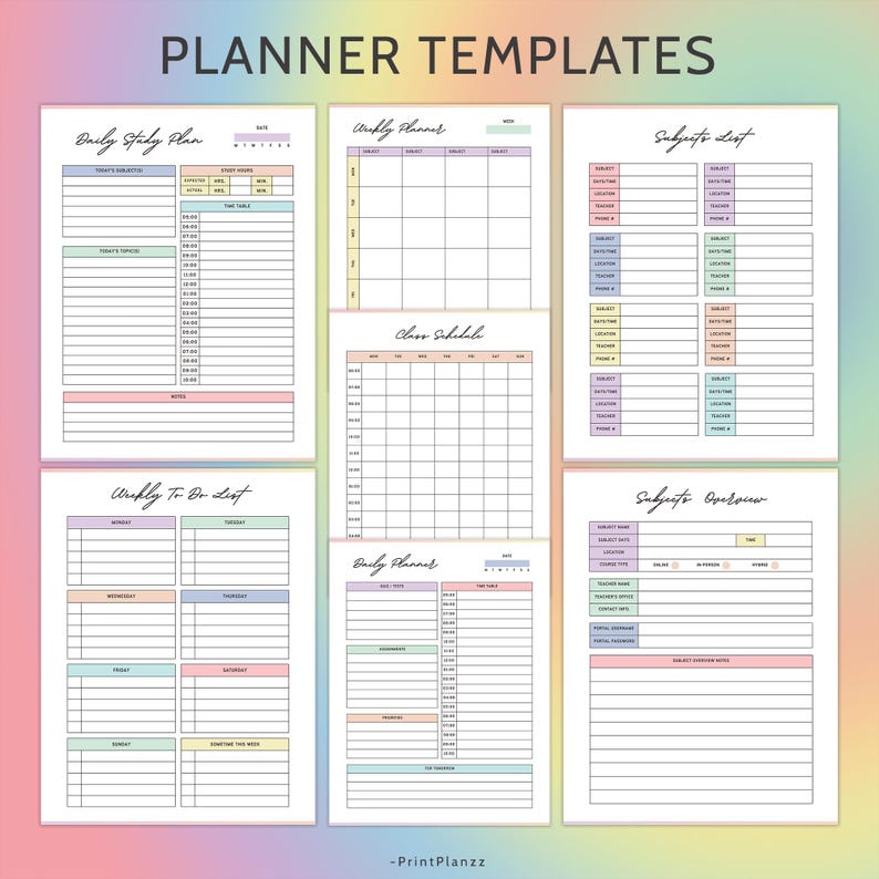 Student Planner Printable School Planner Bundle Template Academic ...