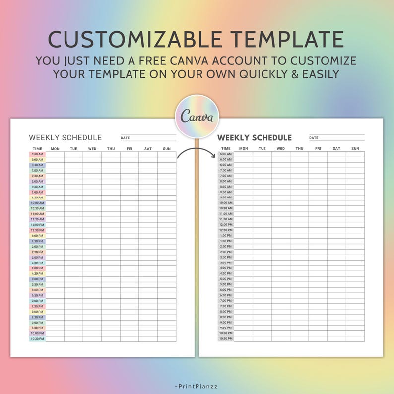 Half Hour Weekly Schedule Printable Weekly Schedule Template Editable ...