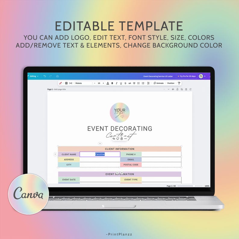 Event Decorating Service Contract Editable Event Planning Services ...