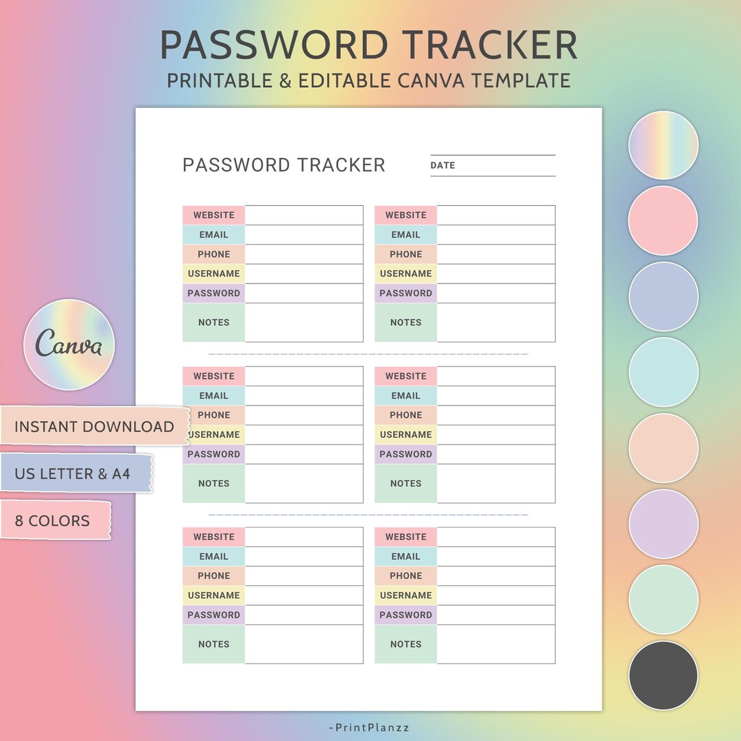 Password Tracker Printable Password Log Password Keeper Password ...