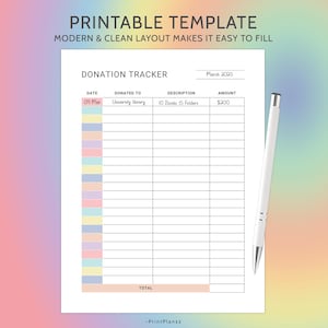 Donation Tracker Printable Tithe Tracker Charitable Donation Financial ...