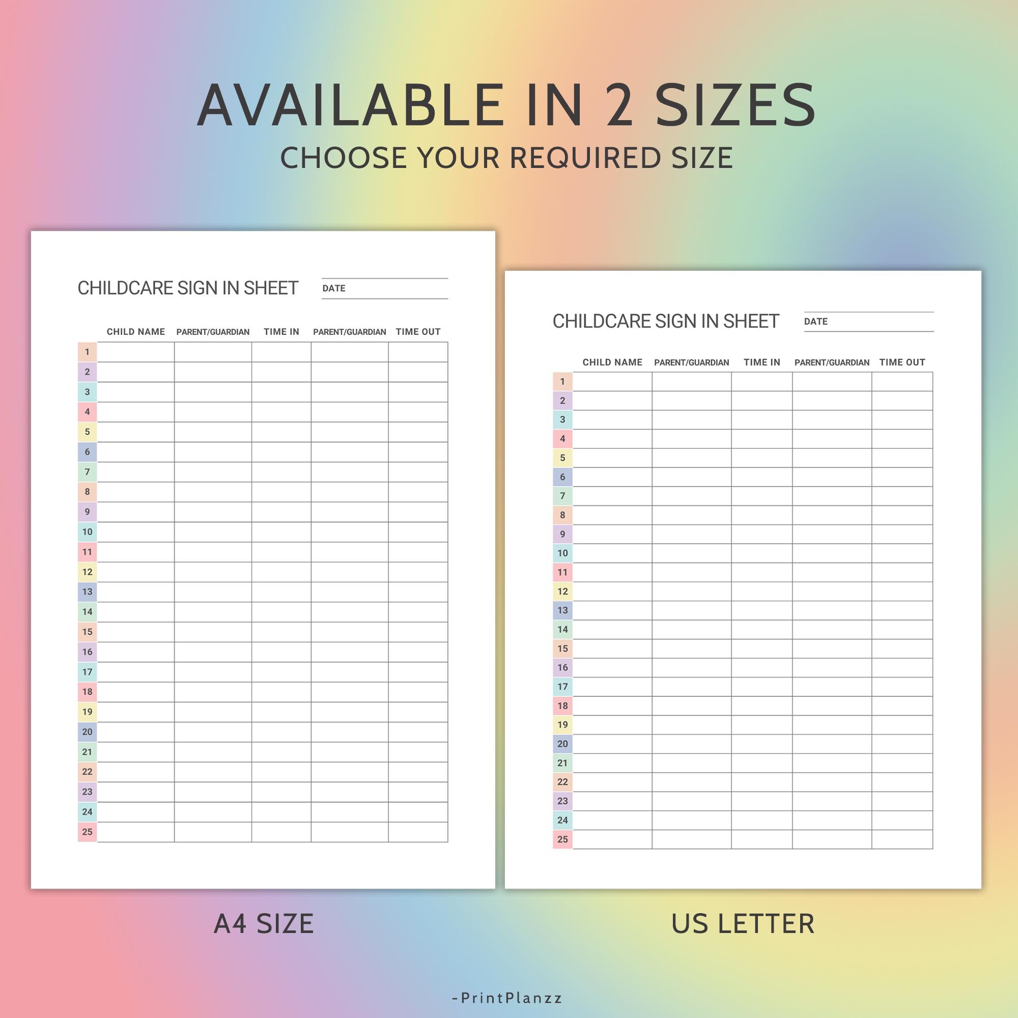 Editable Sign in Log Printable Childcare Sign in Sheet Childcare Daily ...