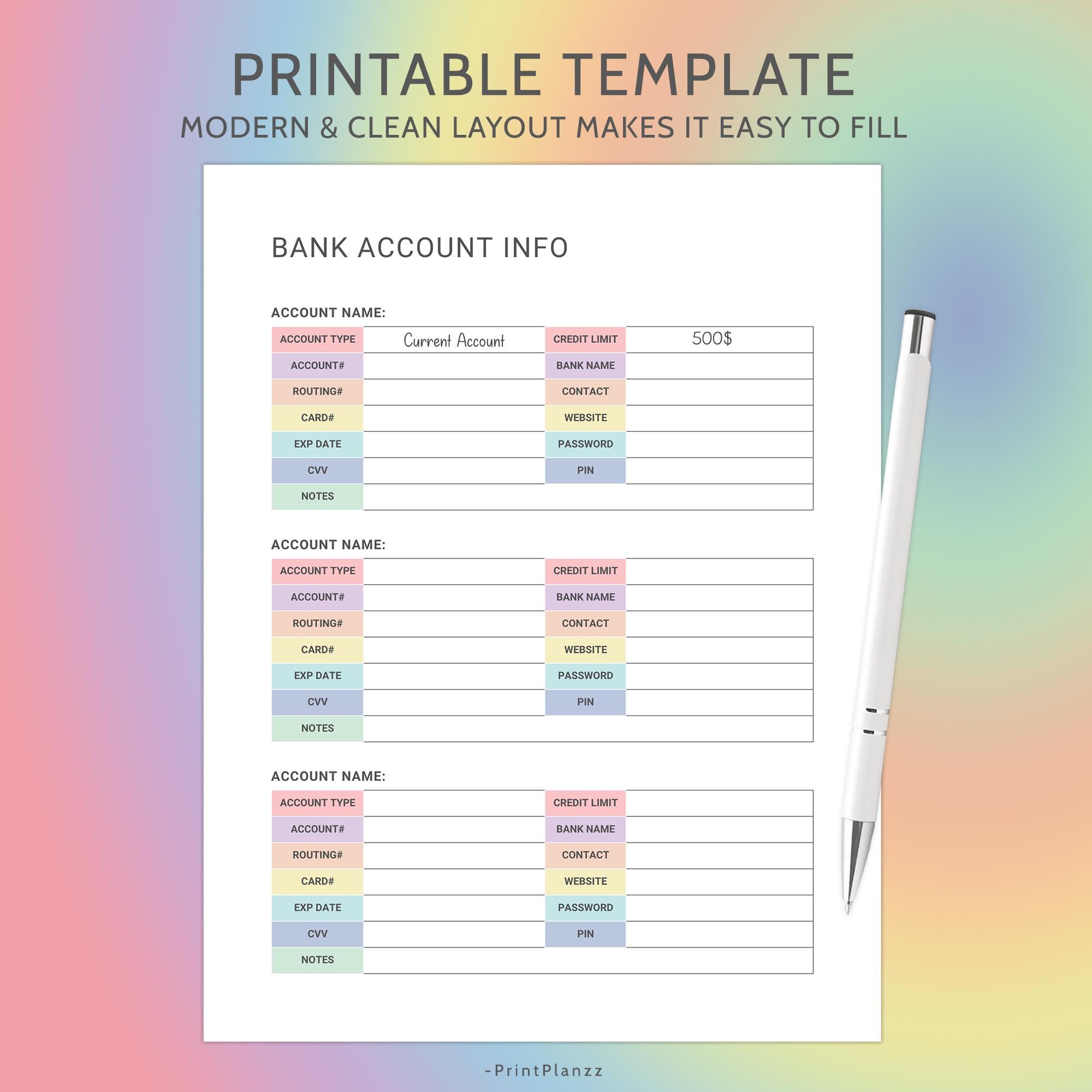Bank Account Info Bank Account Tracker Bank Account Information ...