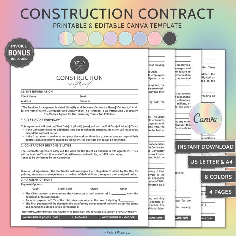 Editable Construction Contract Agreement Template Construction ...