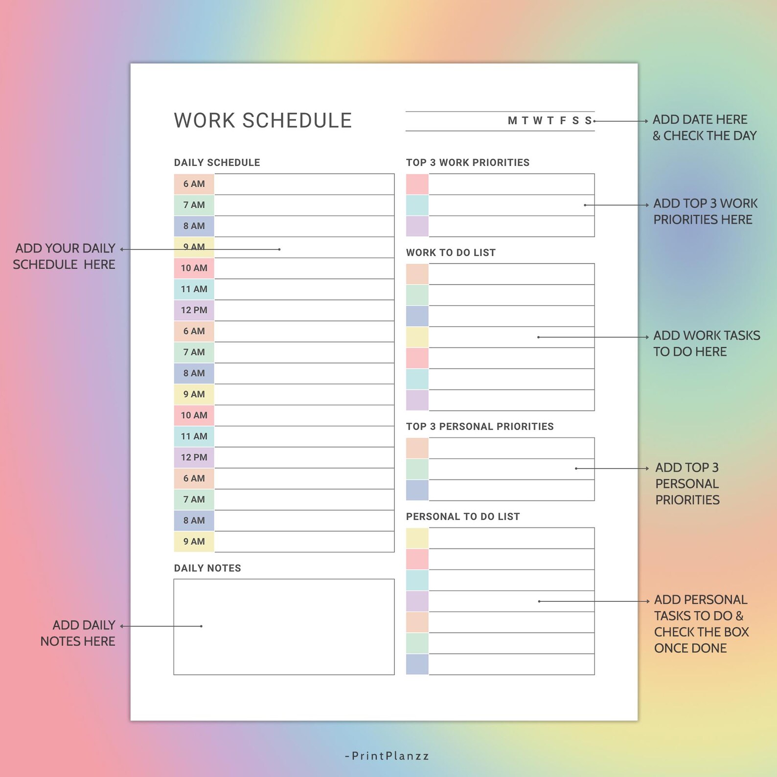 Work From Home Planner Personal Daily Planner Daily Hourly Schedule ...