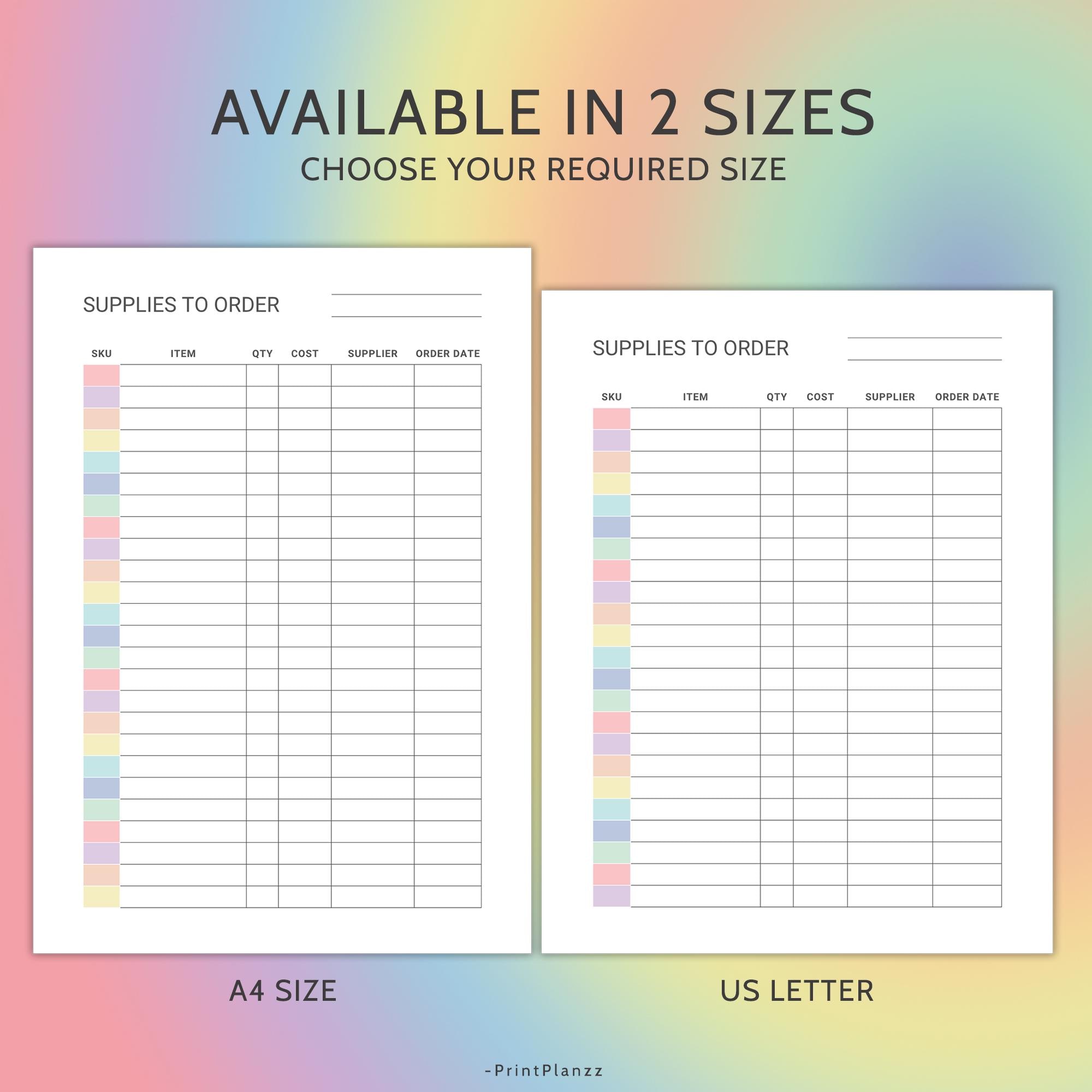 Supplies to Order Supplies Tracker Printable Inventory Tracker Small ...
