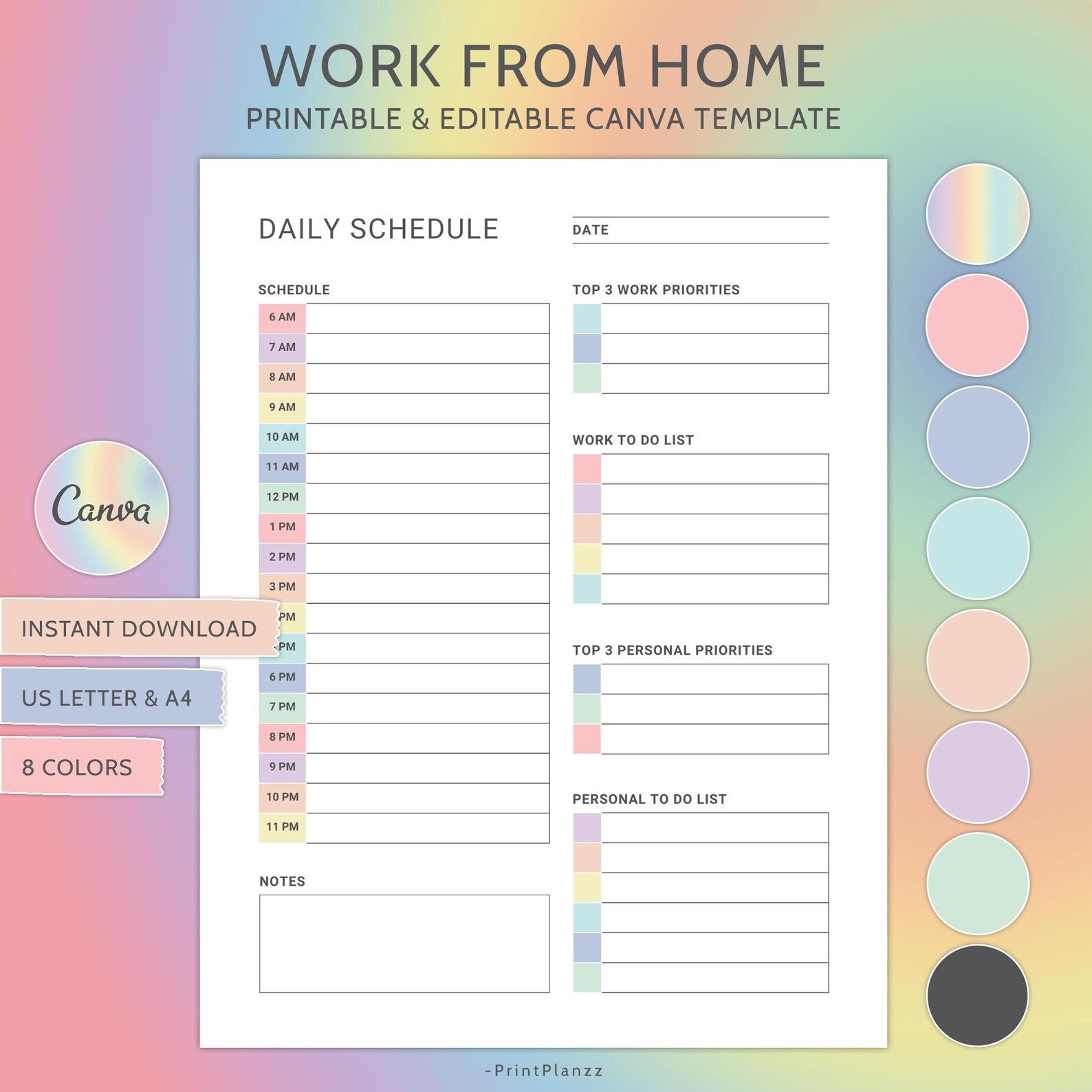 Work From Home Planner Personal Daily Planner Daily Hourly Schedule ...
