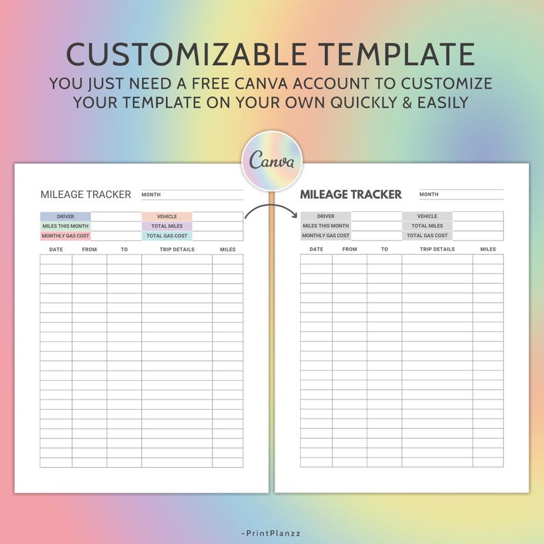 Mileage Tracker Printable Business Mileage Log Tracker Editable Work ...