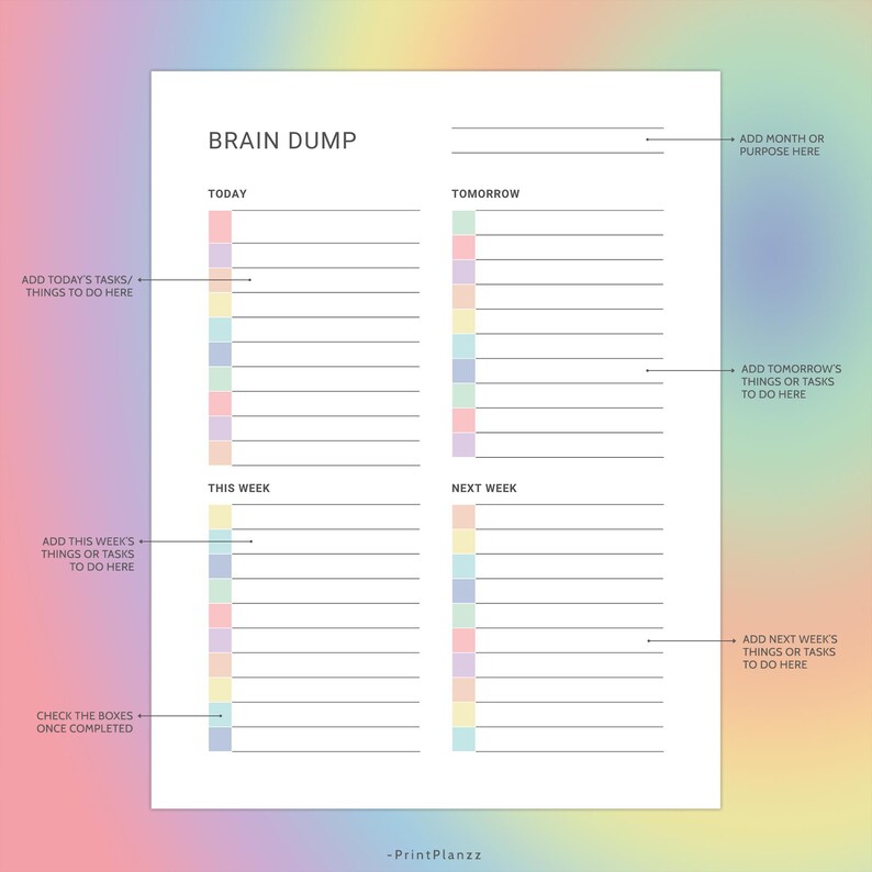 Brain Dump Template to Do List Printable ADHD Daily Planner ...