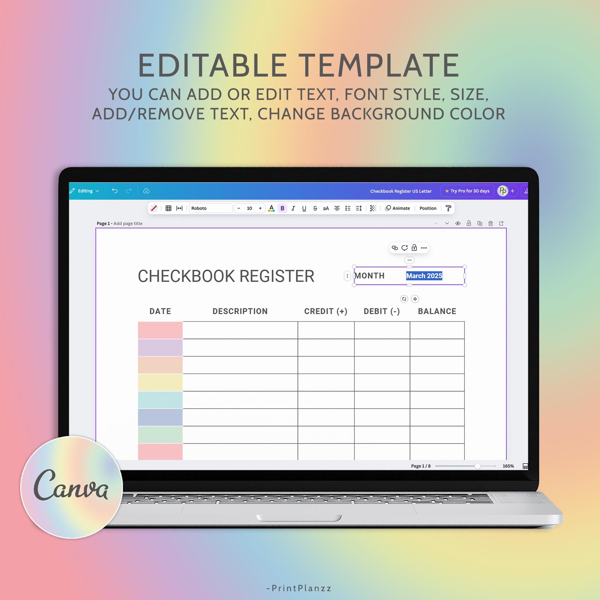 Checkbook Register Printable Bank Transaction Register Checkbook Log ...