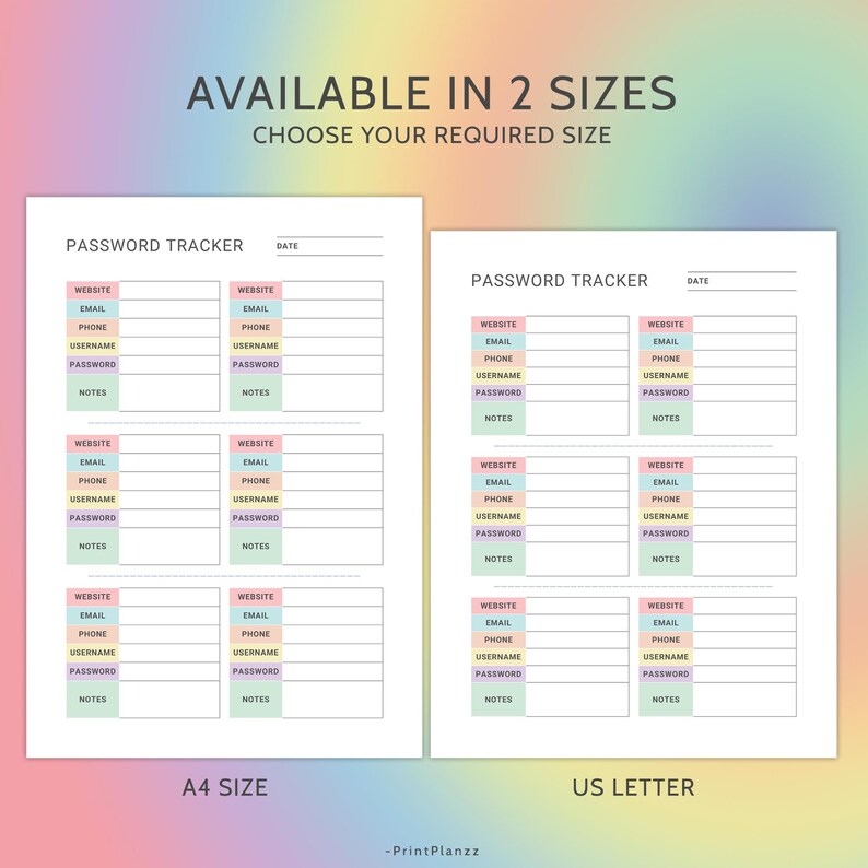 Password Tracker Printable Password Log Password Keeper Password ...