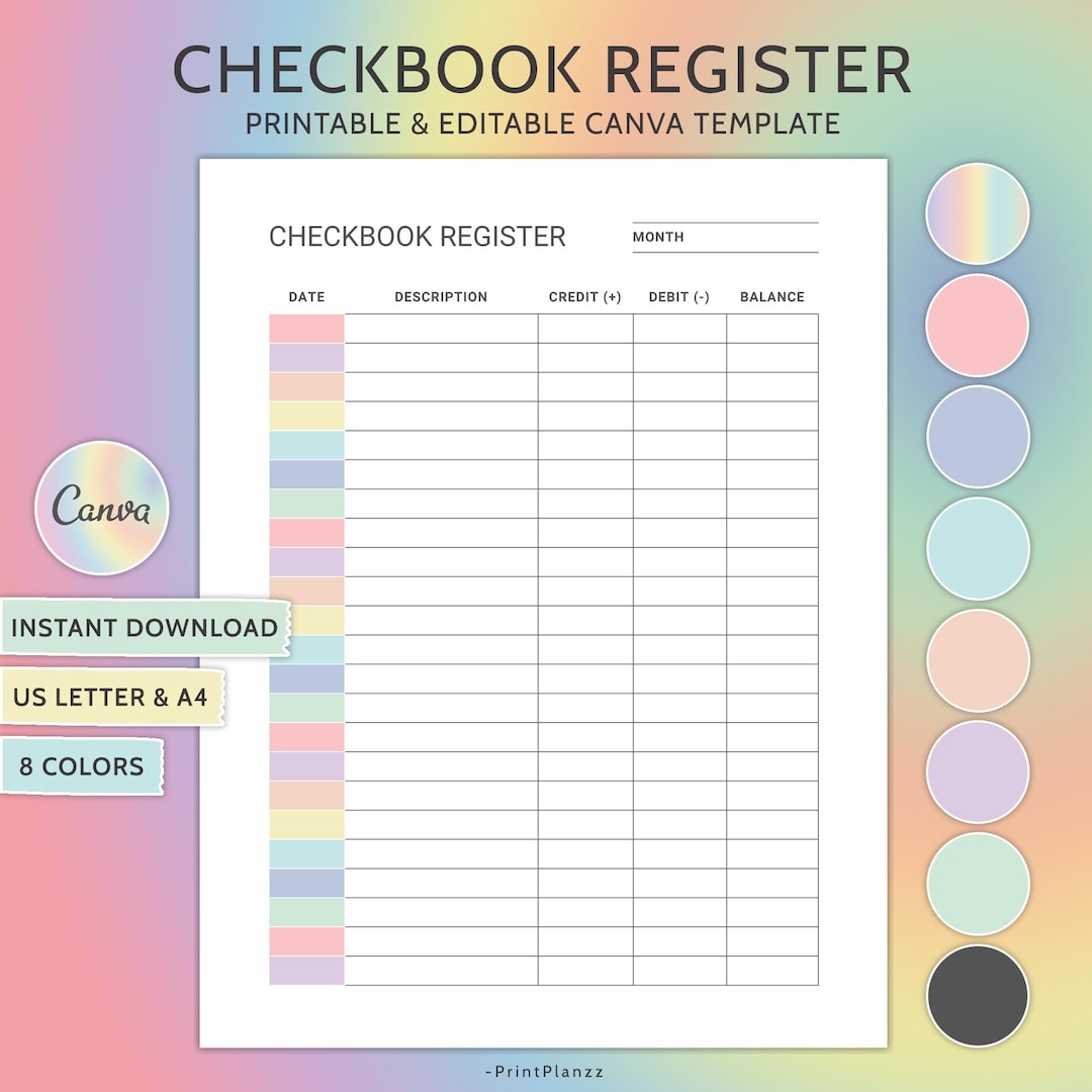 Checkbook Register Printable Bank Transaction Register Checkbook Log ...