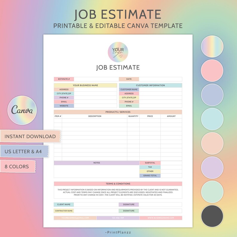 Job Estimate Template Printable Job Estimate Canva Template PDF ...