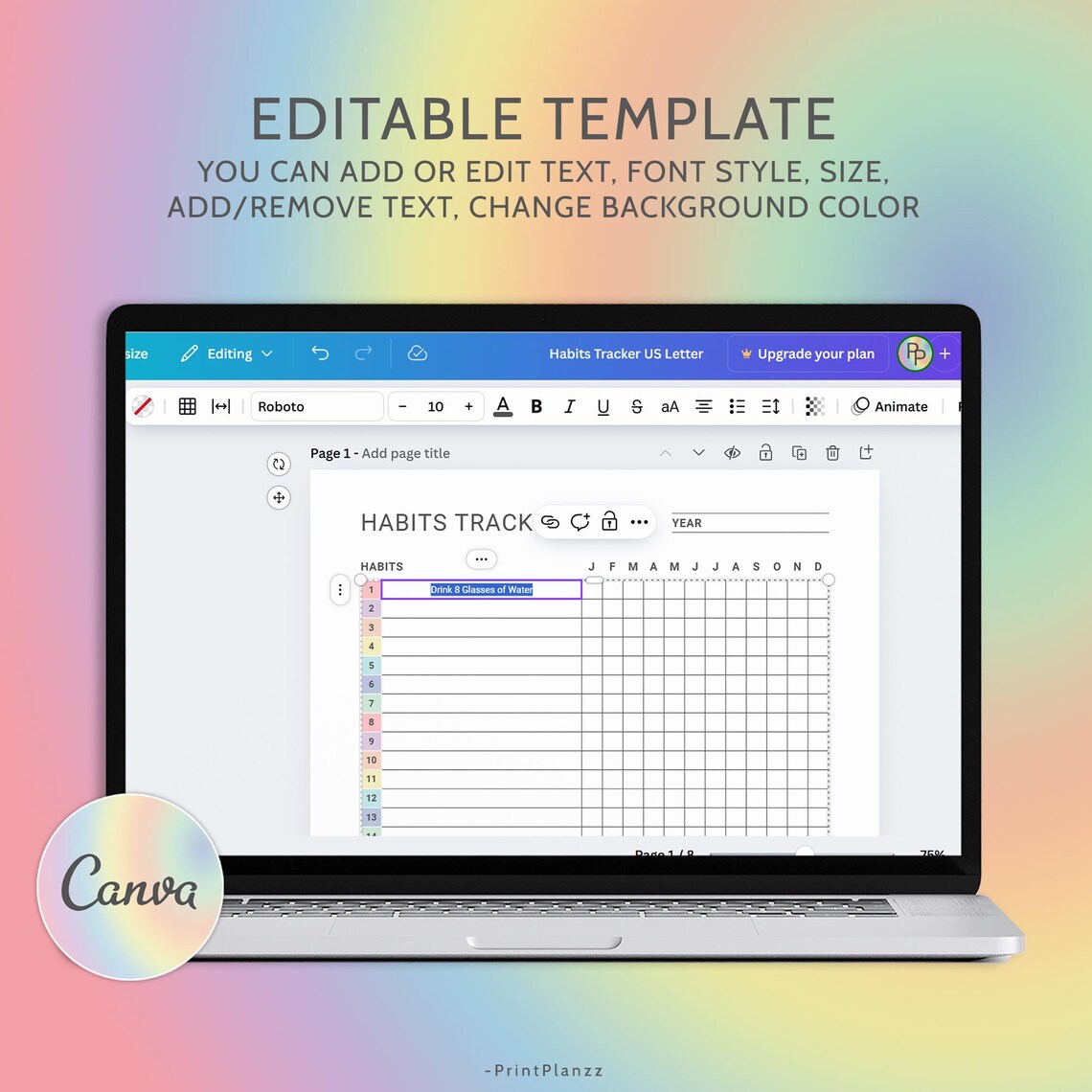 Yearly Habit Tracker Printable & Editable Canva Template Routine ...