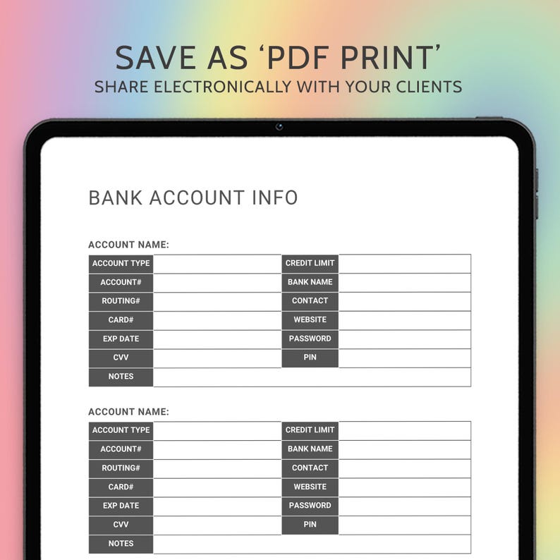 Bank Account Info Bank Account Tracker Bank Account Information ...