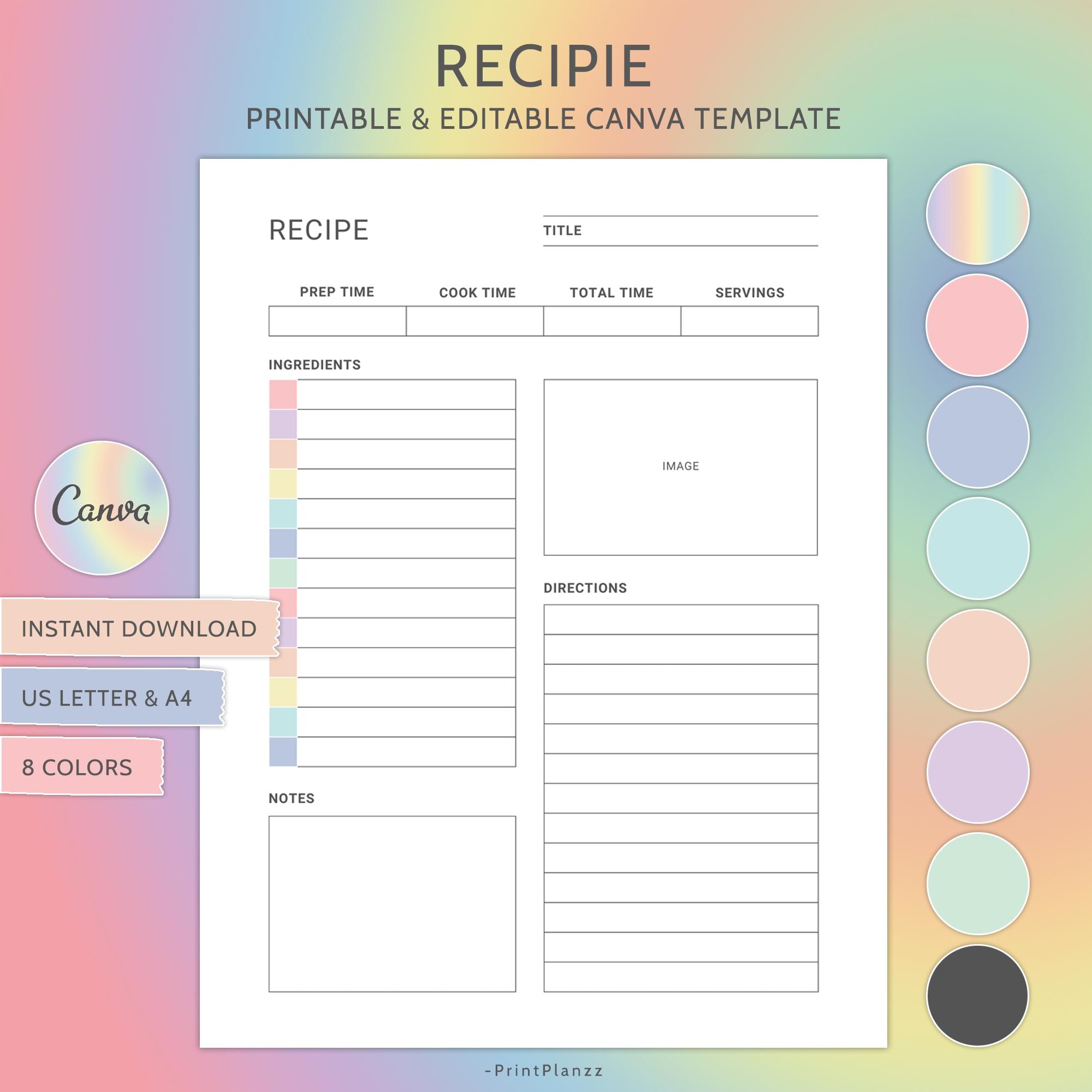 Recipe Template Printable Recipe Book Template Printable Blank Recipe ...