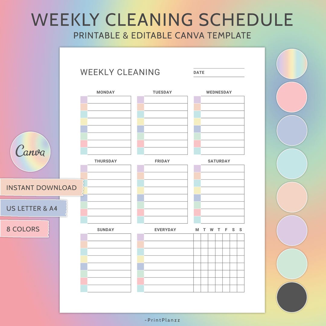 Weekly Cleaning Schedule Template Canva Editable Cleaning Planner ADHD ...