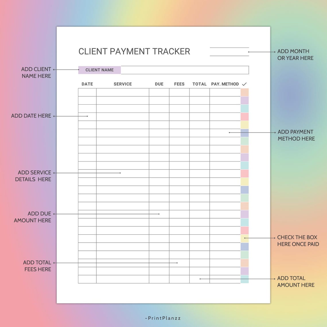 Payment Tracker PDF Printable Client Payment Log Editable Payment ...