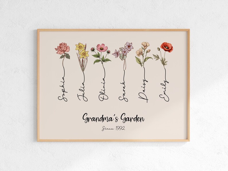 Birth Flower Poster Custom Birth Flower Family Print Grandma's Garden ...