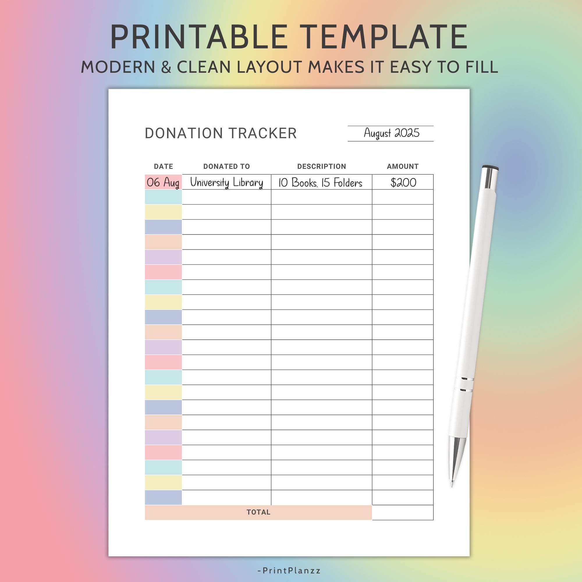 Donation Tracker Printable Tithe Tracker Charitable Donation Financial ...