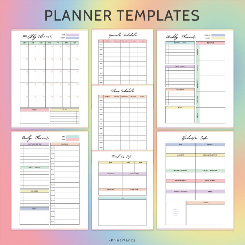 Teacher Planner Printable Undated Teaching Binder Lesson Planner ...