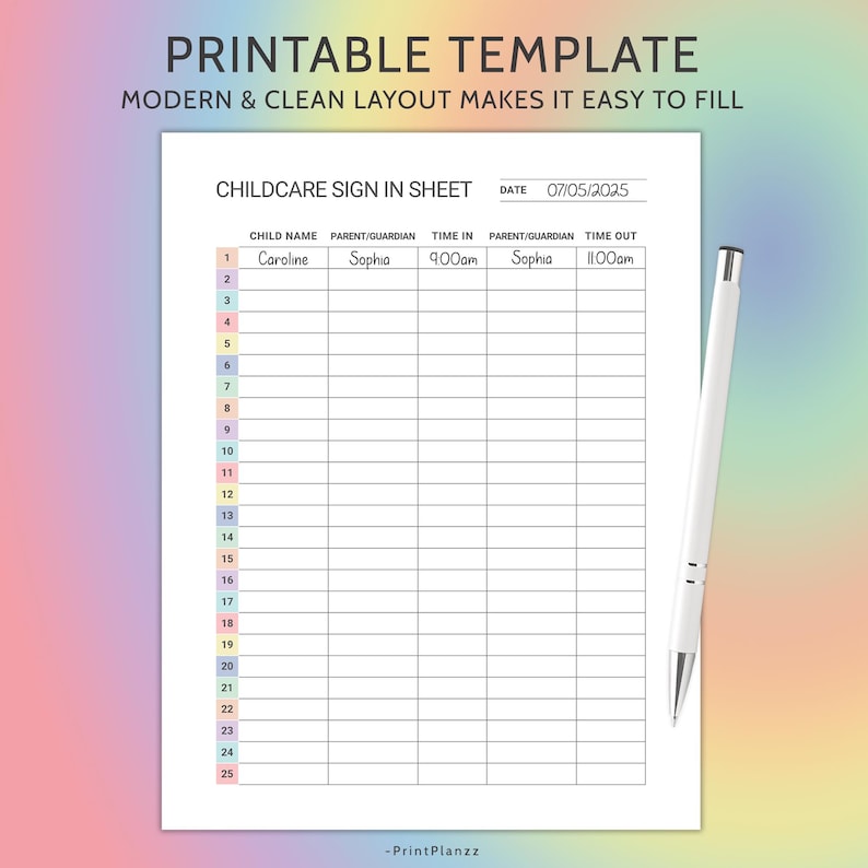 Editable Sign in Log Printable Childcare Sign in Sheet Childcare Daily ...