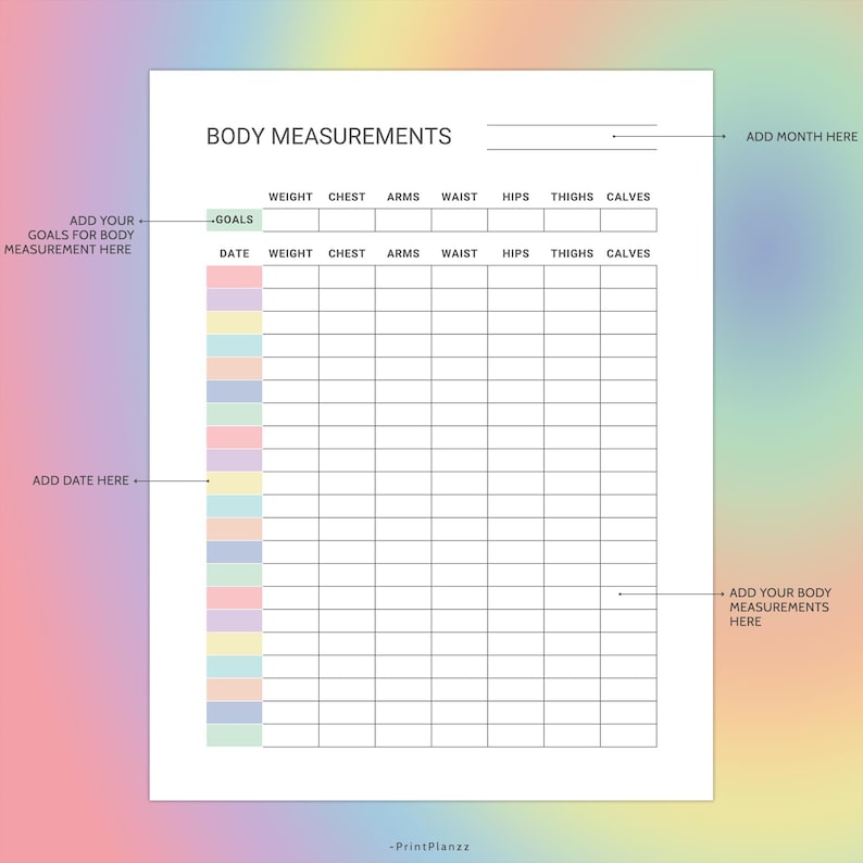 Body Measurements Weight Loss Tracker Workout Progress Printable ...