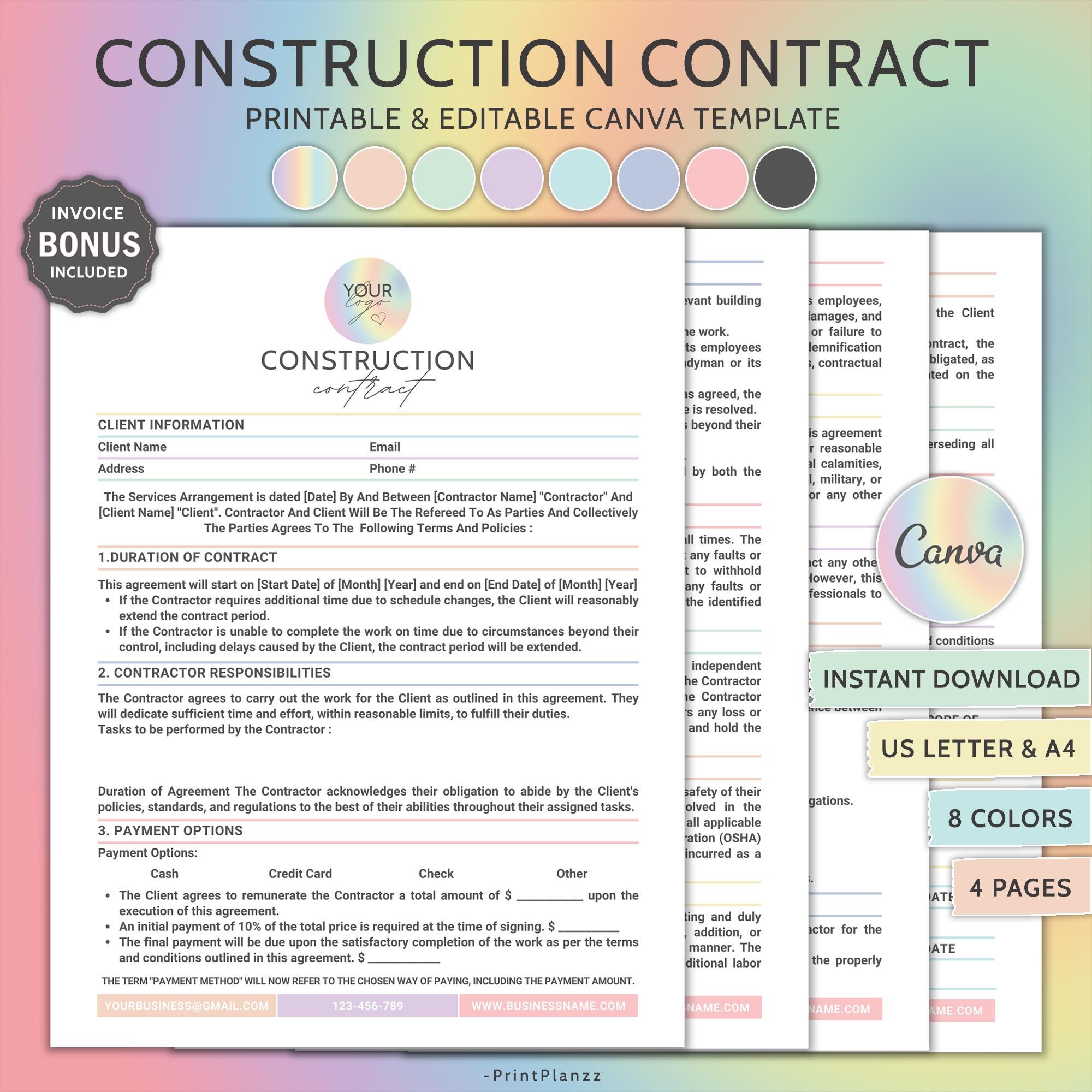 Editable Construction Contract Agreement Template Construction ...