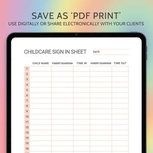 Editable Sign in Log Printable Childcare Sign in Sheet Childcare Daily ...