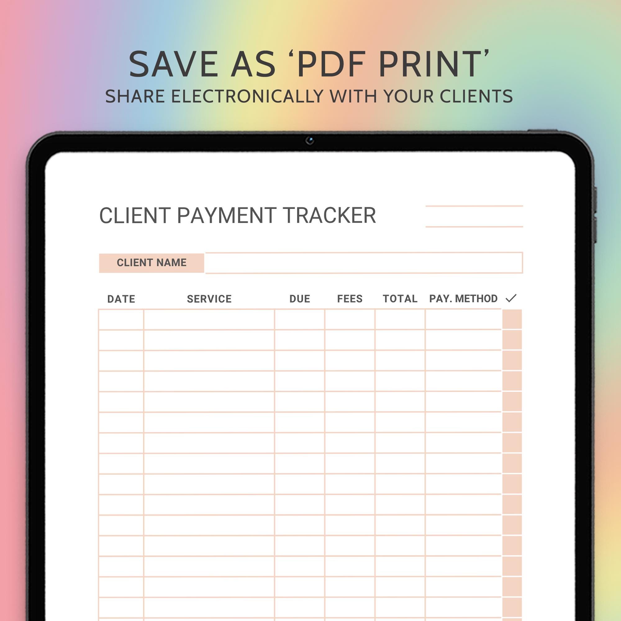 Payment Tracker PDF Printable Client Payment Log Editable Payment ...