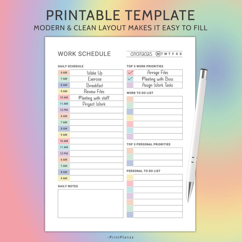 Work From Home Planner Personal Daily Planner Daily Hourly Schedule ...