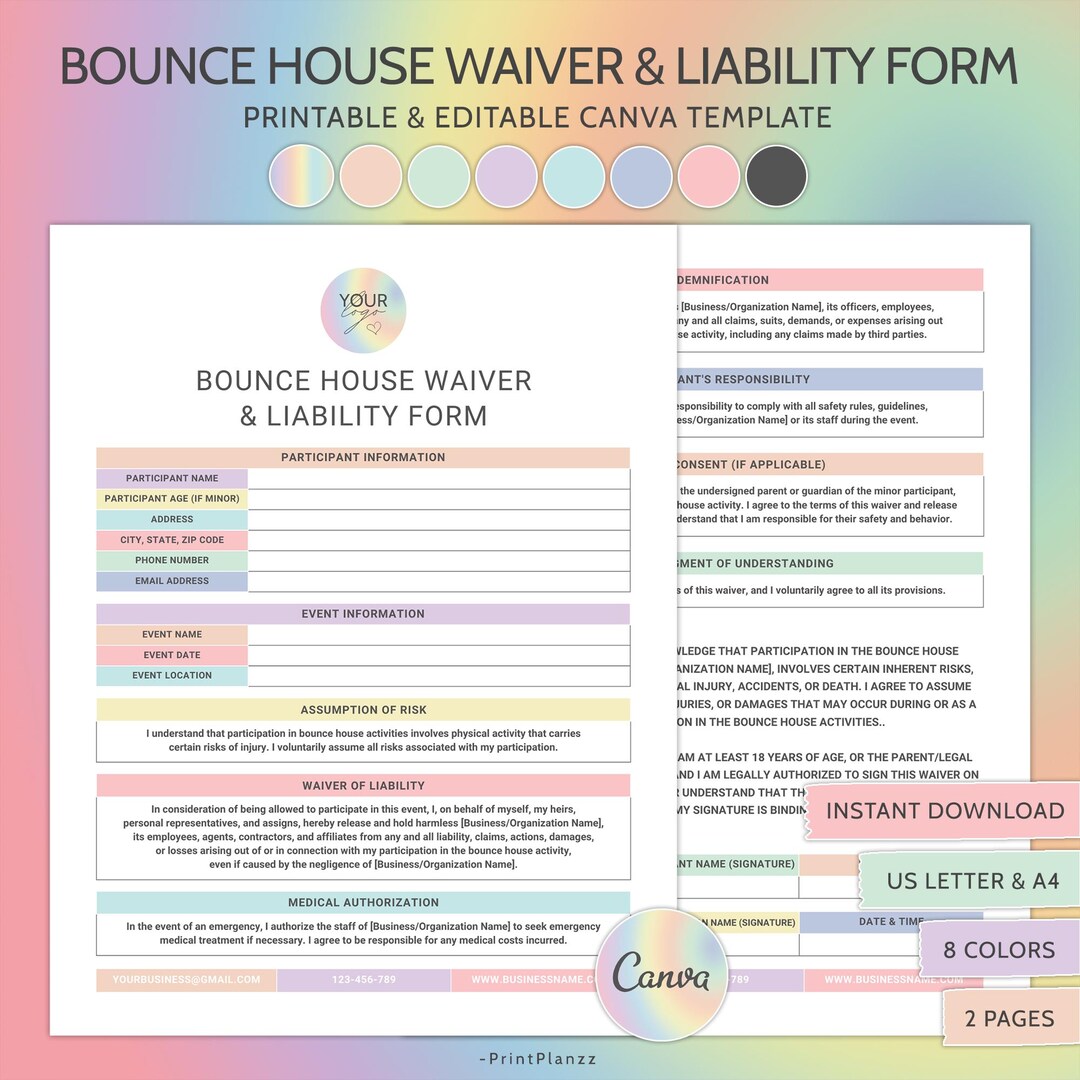 Bounce House Liability Waiver Form Template Bounce House Rental ...
