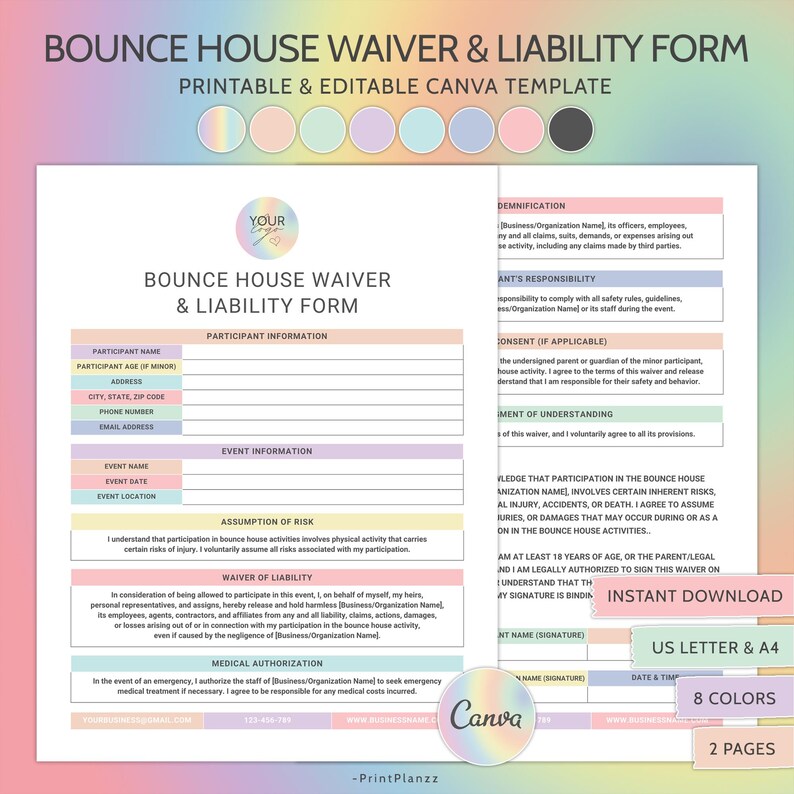 Bounce House Liability Waiver Form Template Bounce House Rental ...