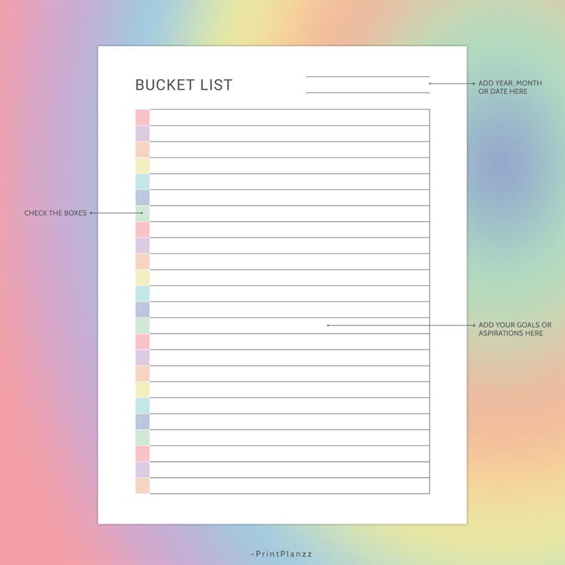 2025 Bucket List Printable: Goal Tracker, Editable Template (digital ...