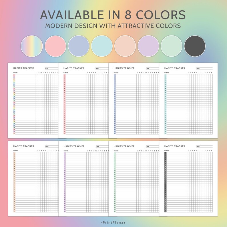 Yearly Habit Tracker Printable & Editable Canva Template Routine ...