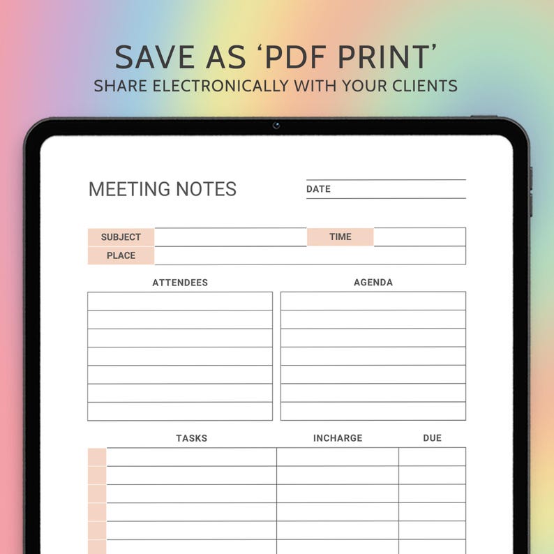 Meeting Notes Printable Meeting Minutes Template PDF Editable Meeting ...