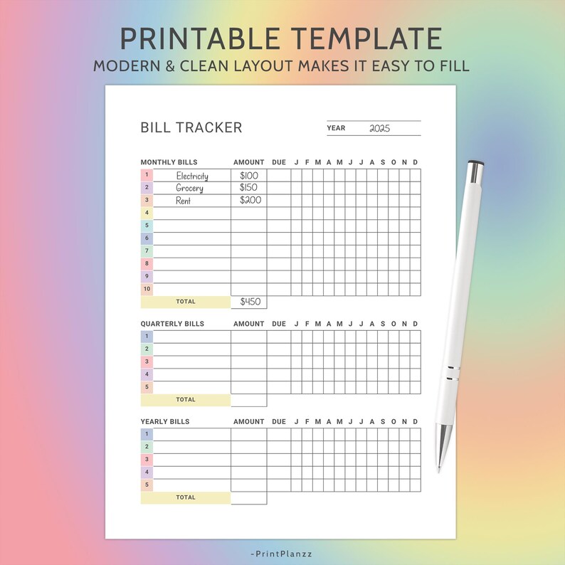 Bill Payment Tracker Printable Bill Tracker Bill Organizer & Checklist ...