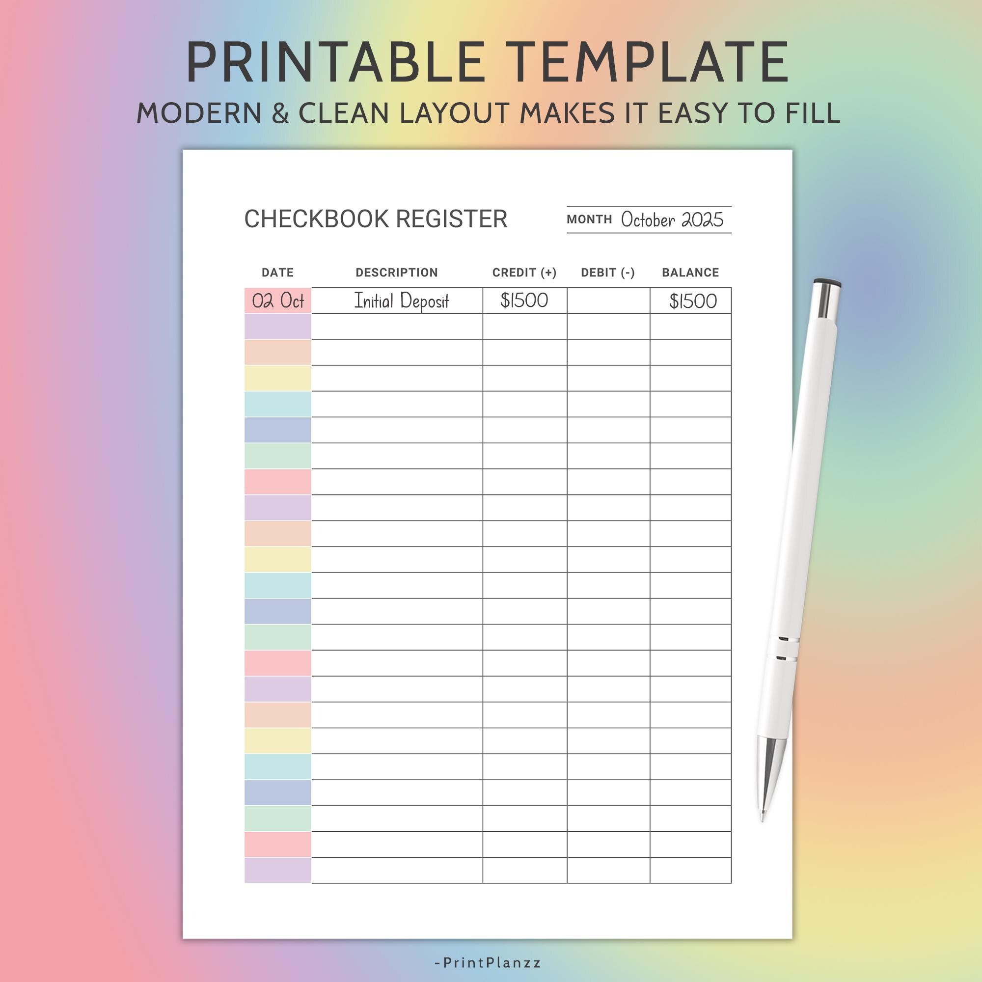 Checkbook Register Printable Bank Transaction Register Checkbook Log ...