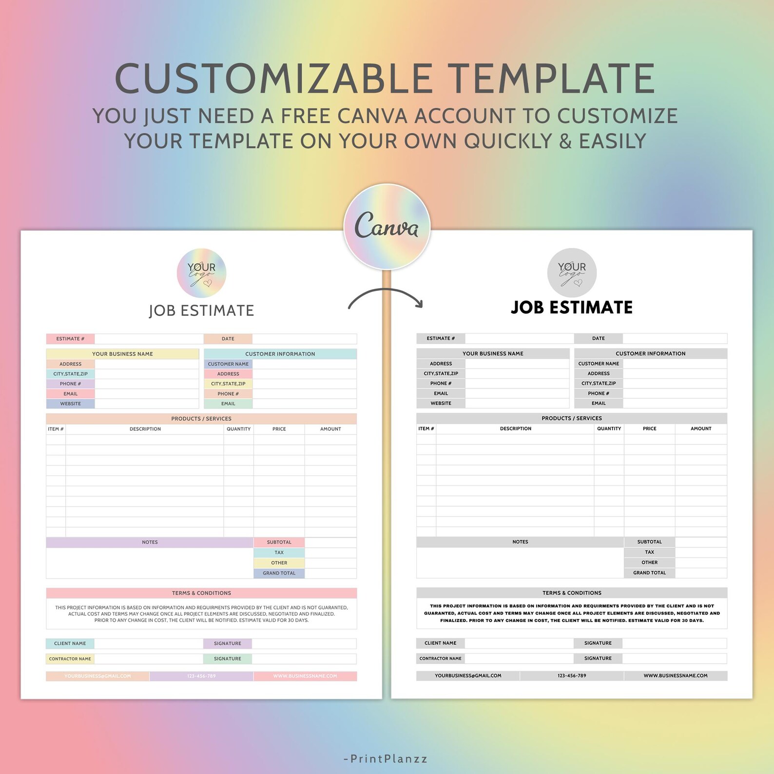 Job Estimate Template Printable Job Estimate Canva Template PDF ...