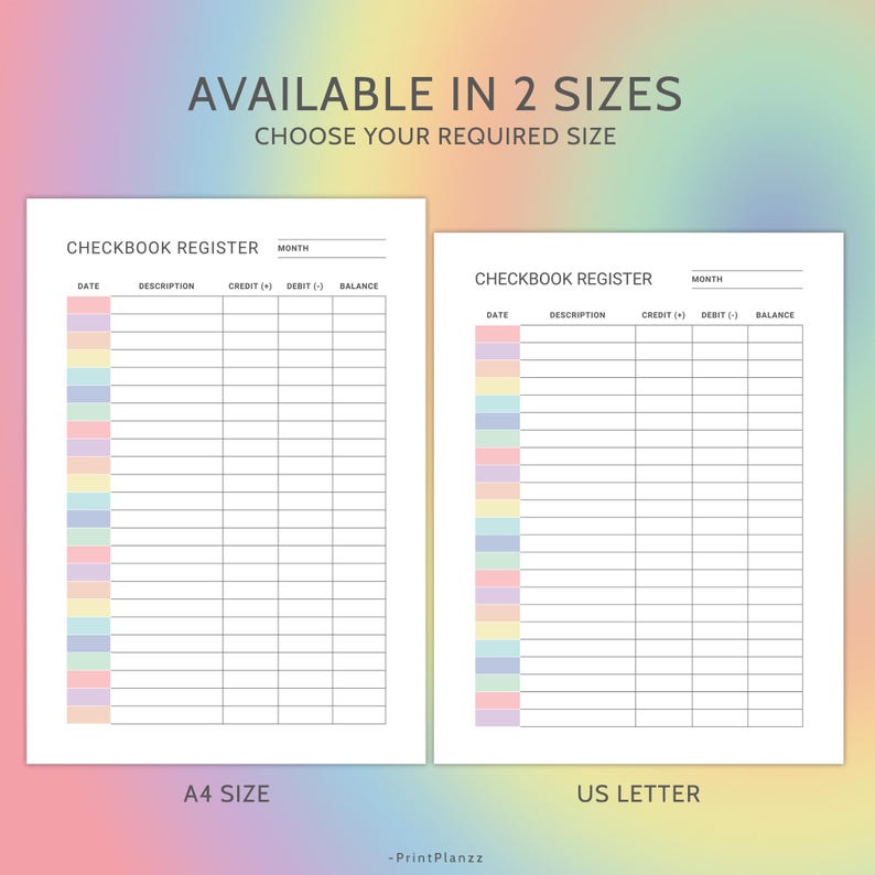 Checkbook Register Printable Bank Transaction Register Checkbook Log ...