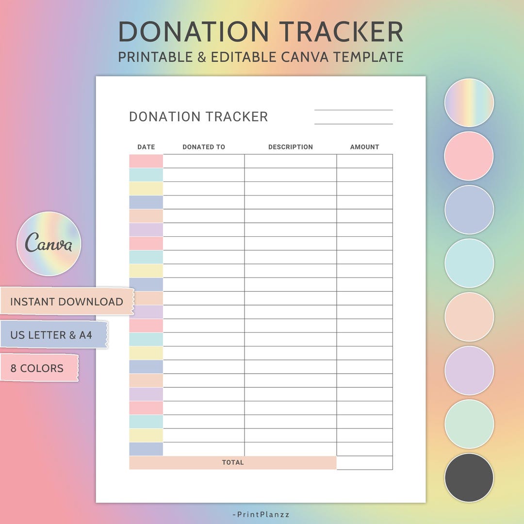 Donation Tracker Printable Tithe Tracker Charitable Donation Financial ...