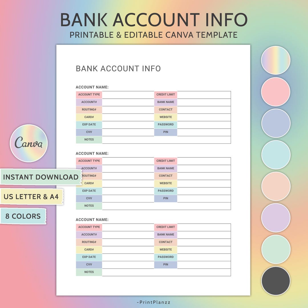 Bank Account Info Bank Account Tracker Bank Account Information ...