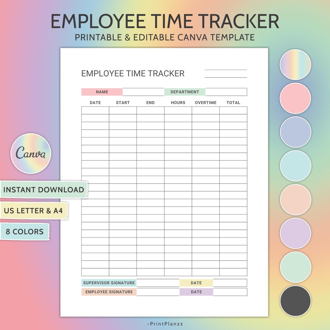 Employee Timesheet Printable Employee Time Tracker PDF Timecard ...