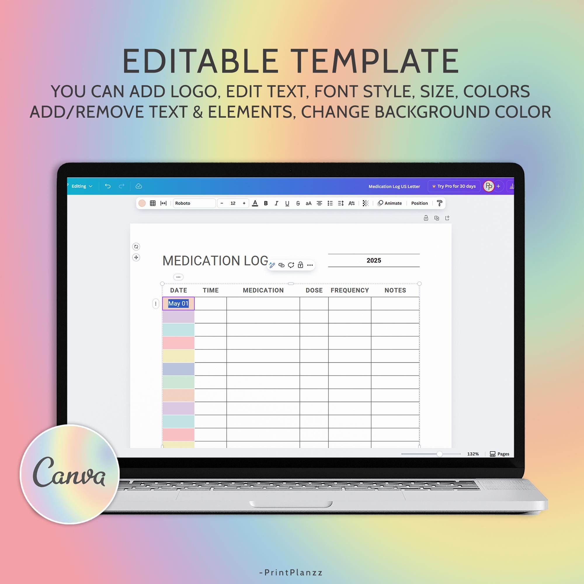 Medication Log Printable Daily Medication Tracker Medication Intake ...